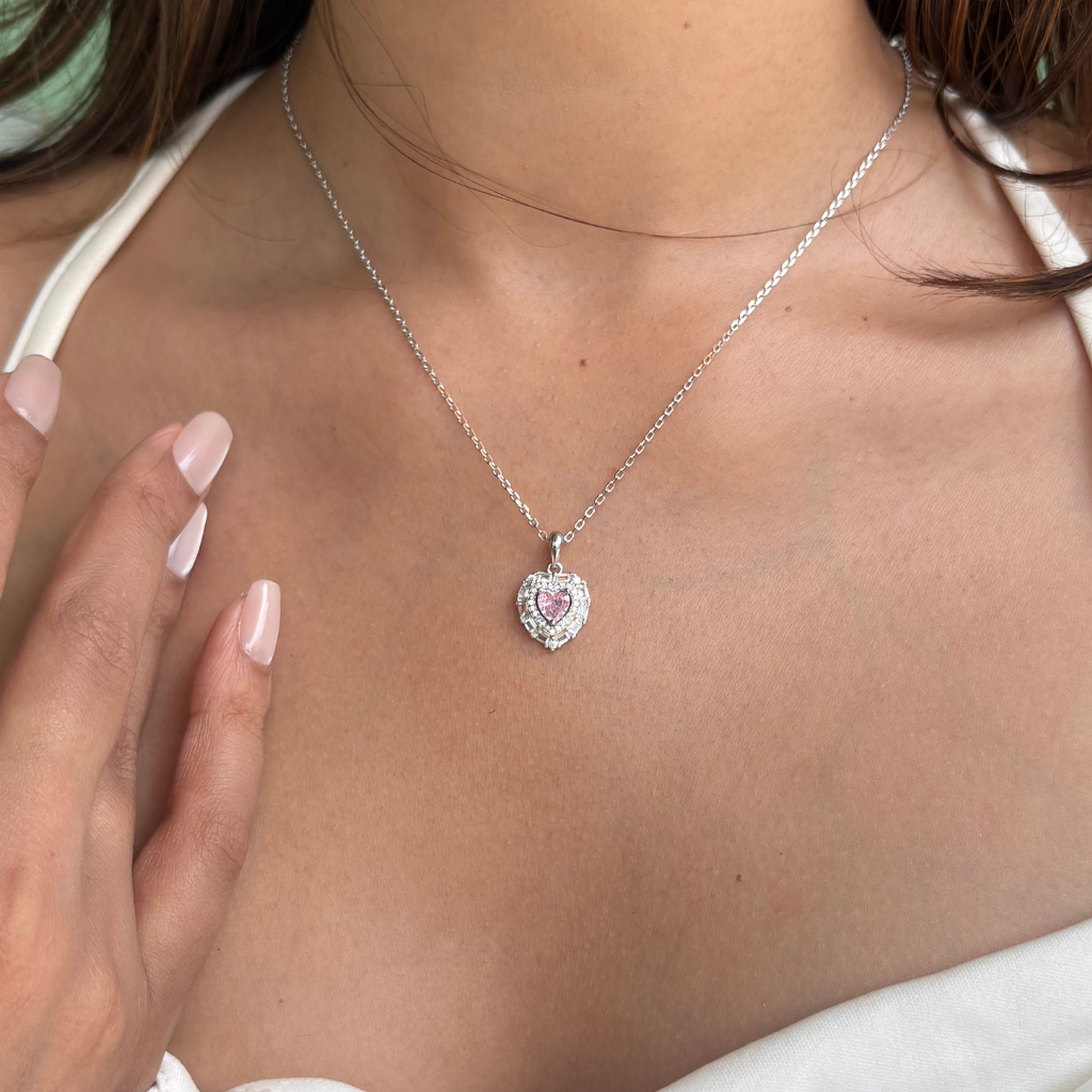 Silver Pink Heart Chain Set – Silversheen