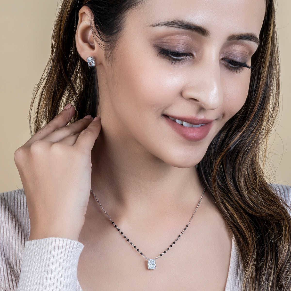 Silver Square Solitaire Mangalsutra – Silversheen